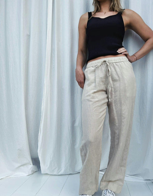 Sonar Linen Pants - Sand - Neo Noir – Kræmmerhuset